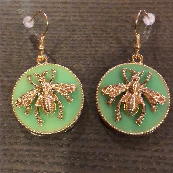 Jewelry | Gold Bee Light Green Earrings | Poshmark